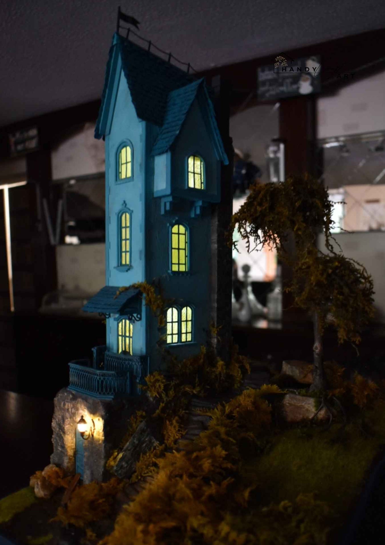 Handmade Diorama Lonely Blue House on a Cliff – HandiCraftArt